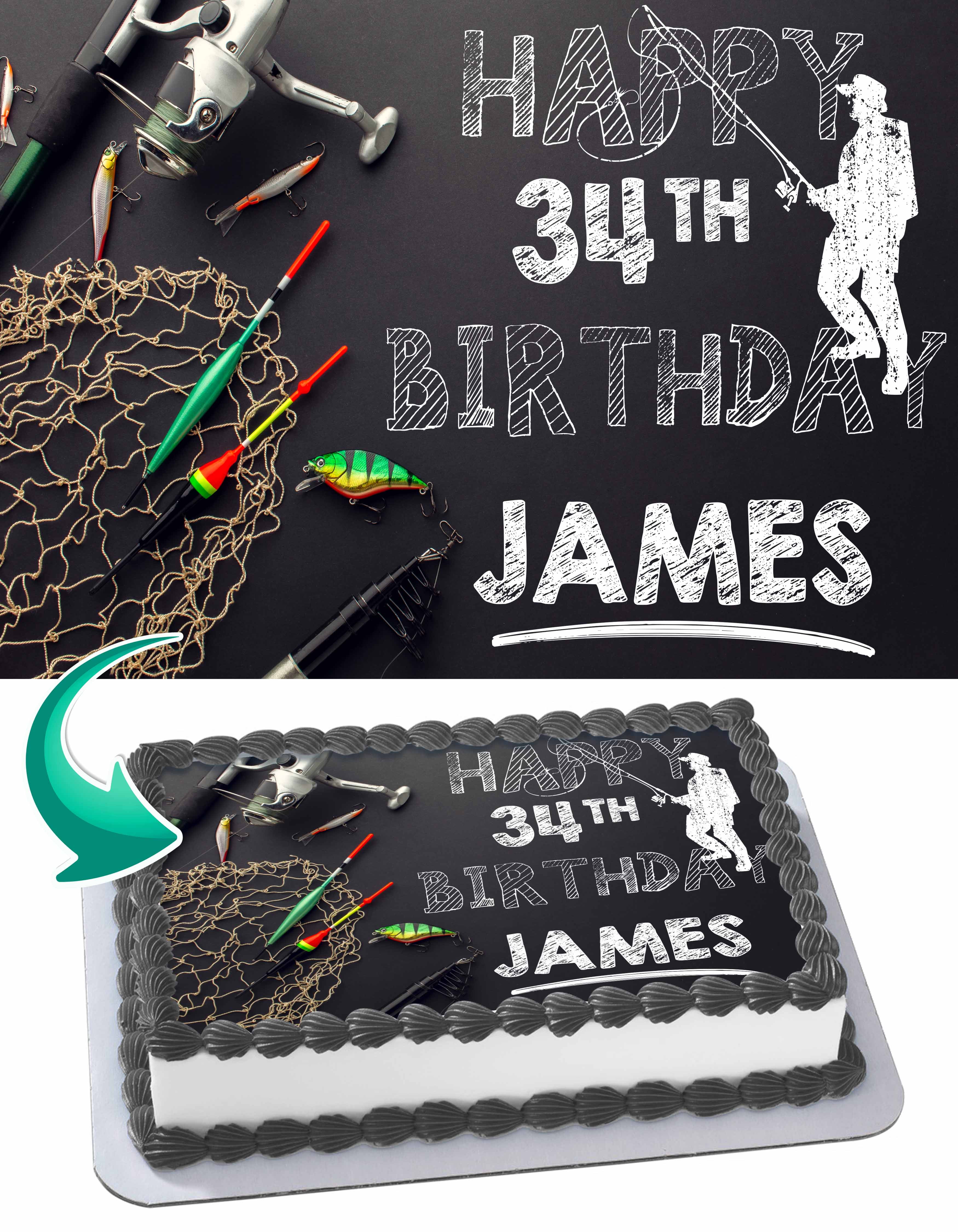 Lets Go Fishing Fish Edible Image Cake Topper Personalized Birthday ...