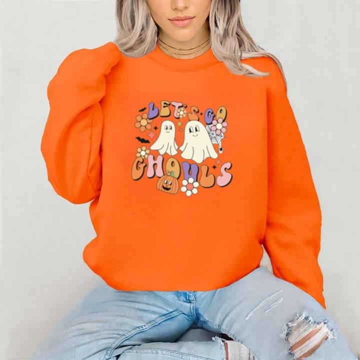 Lets Go Ghouls Halloween Ghosts Pumpkins And Flowers Creepy Themed Art ...