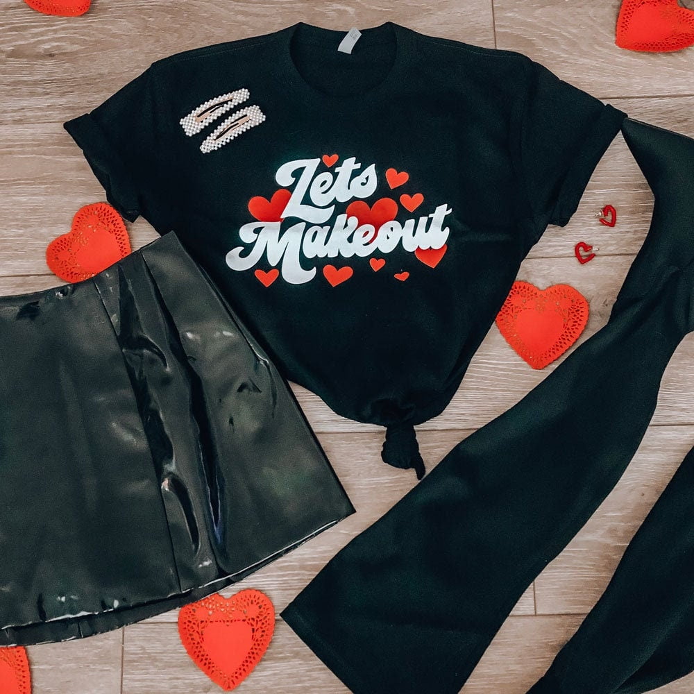 Lets Makeout Black Unisex T-Shirt, Funny Heart Graphic Tee, Flirty Cute ...