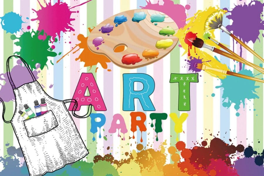 Lets Paint Backdrop Birthday Party Painting a Mess Splatter Colorful ...