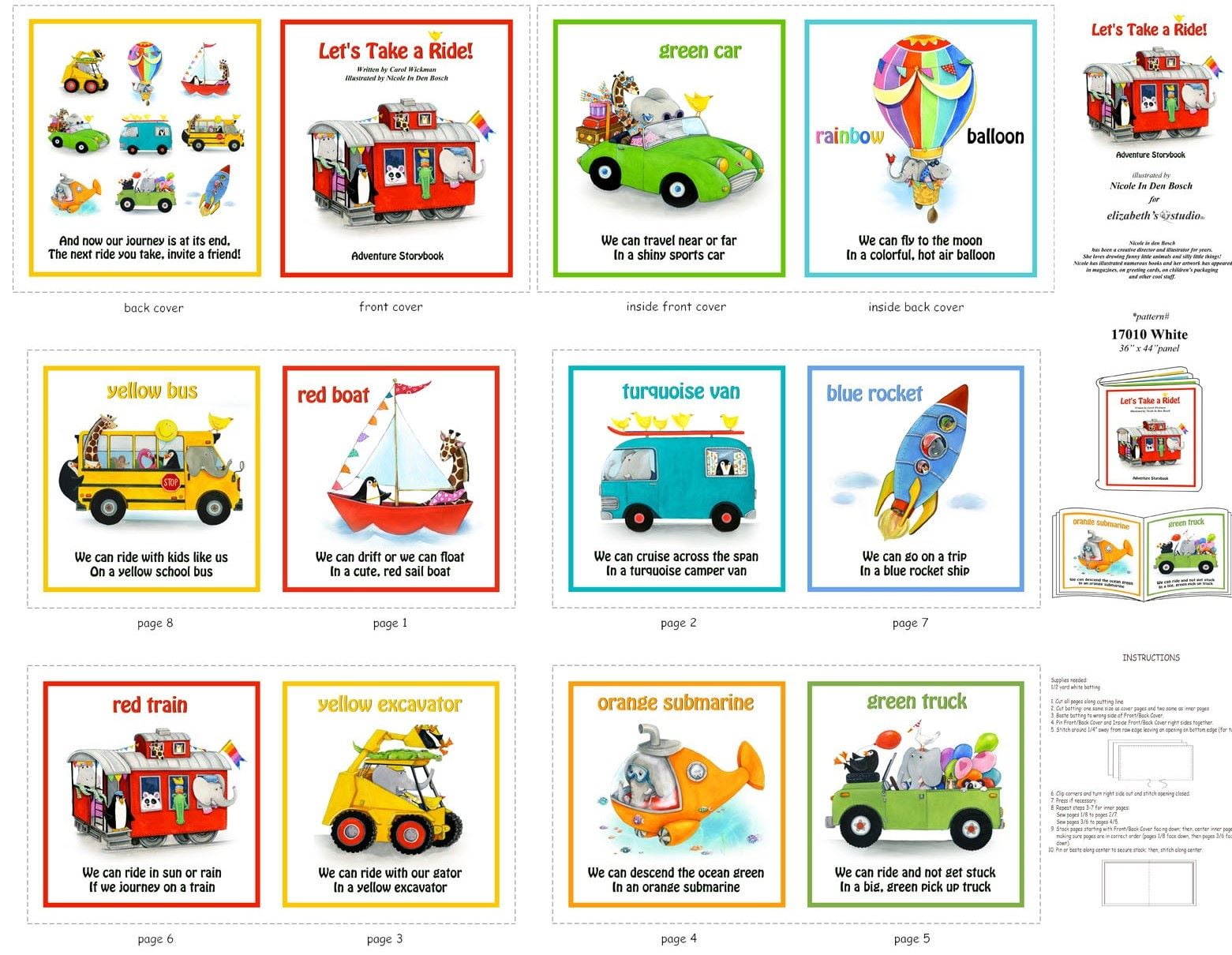 Lets Take A Ride Story Book Panel 35x44 by Elizabeth's Studio Cotton ...