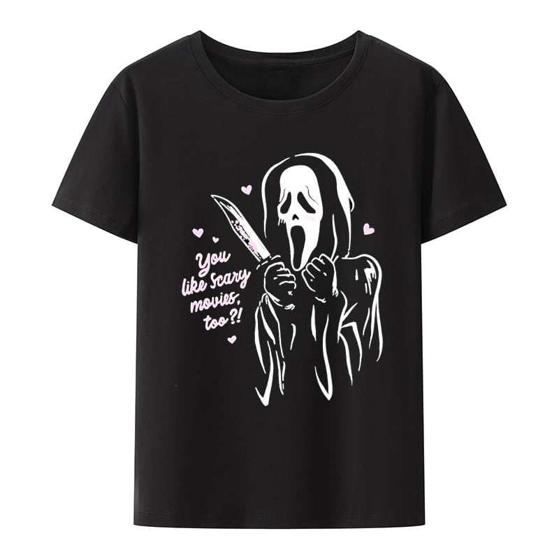 Lets Watch Scary Movies Scream Horror Halloween T-Shirt Gothic Tee Tops ...