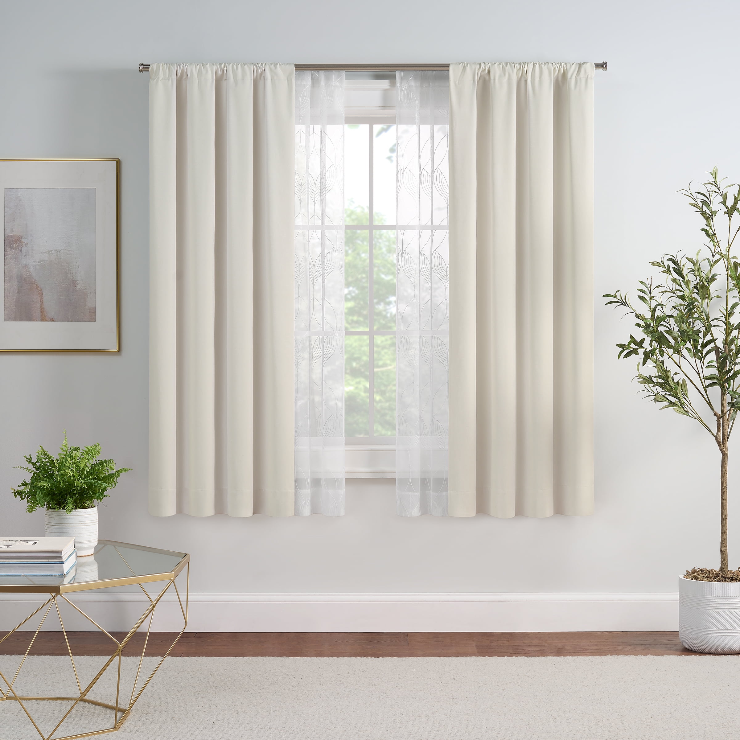 Letta Blackout Curtains with Botanical Pattern Sheer Window Panels, 37 Inches Wide x 63 Inches ...