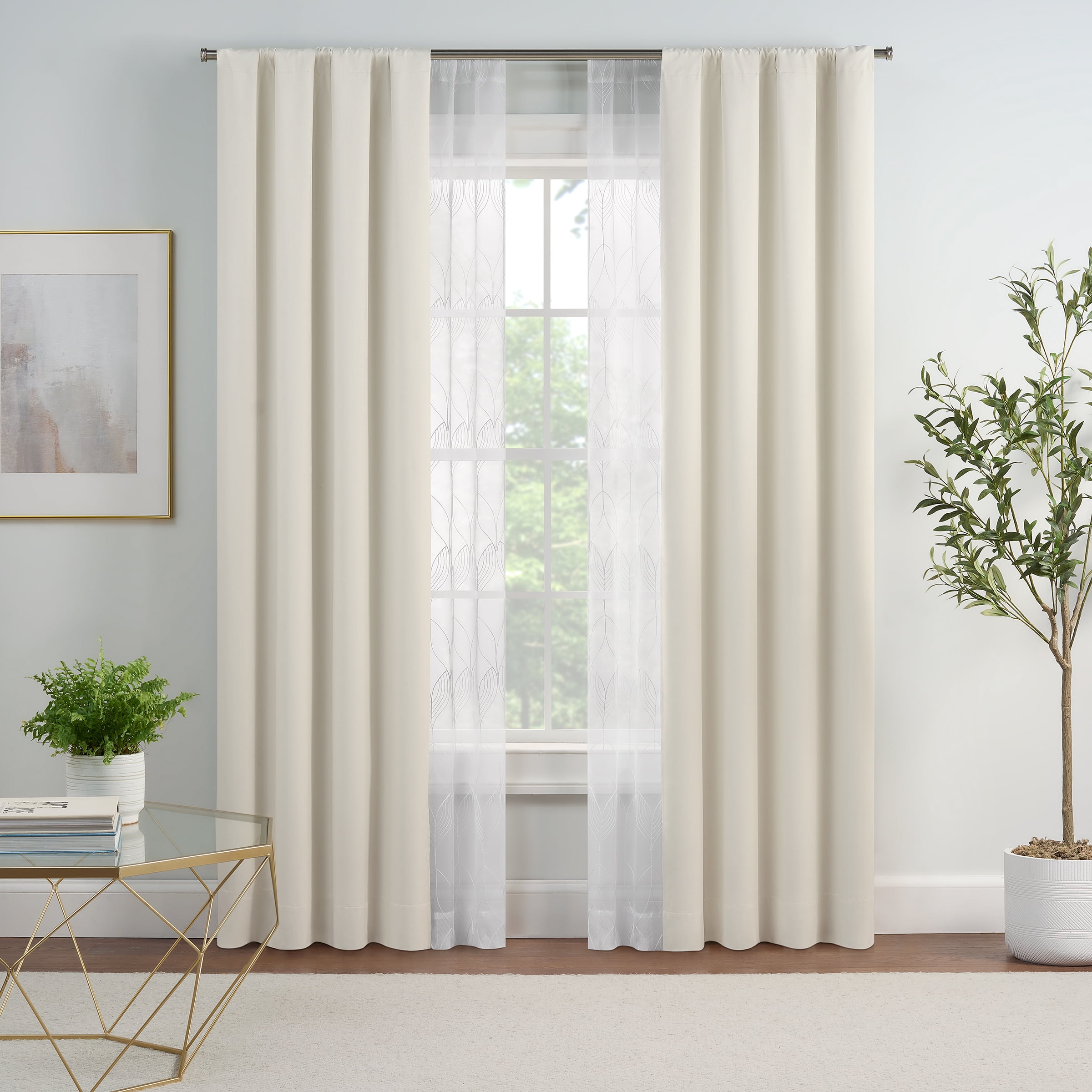 Letta Blackout Curtains with Botanical Pattern Sheer Window Panels, 37 Inches Wide x 84 Inches ...
