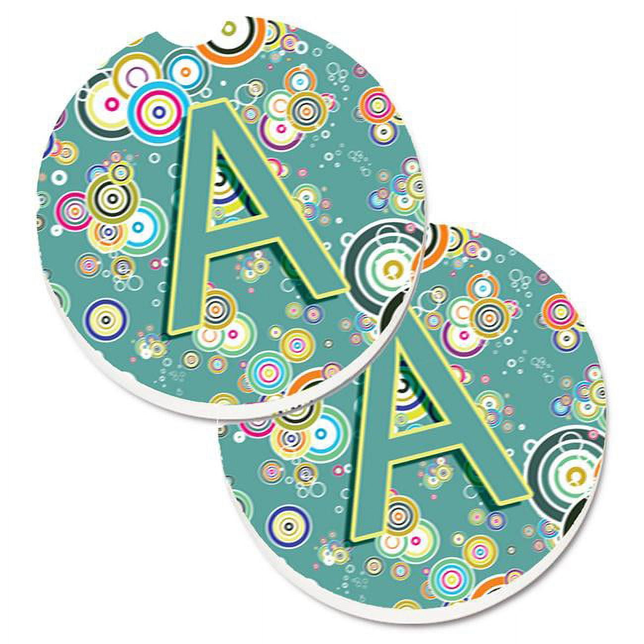 Letter A Circle Circle Teal Initial Alphabet Set of 2 Cup Holder Car ...