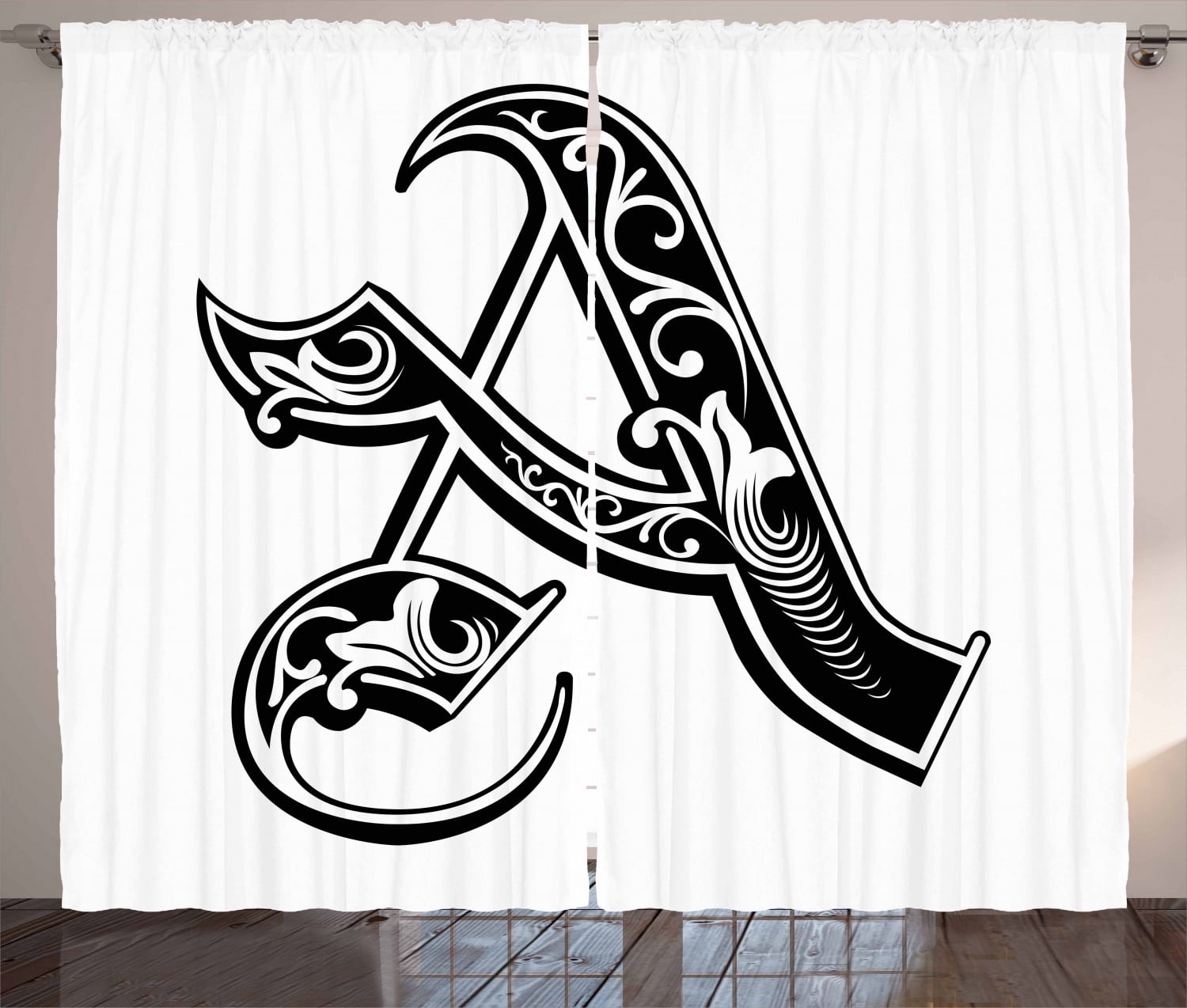 Ambesonne Letter a Curtains 2 Panel Set, Soft Curved Lines, 108" x 108 ...