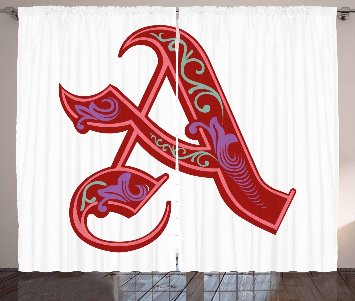 Ambesonne Letter a Curtains 2 Panel Set, Classic Ornate Initial, 108" x ...