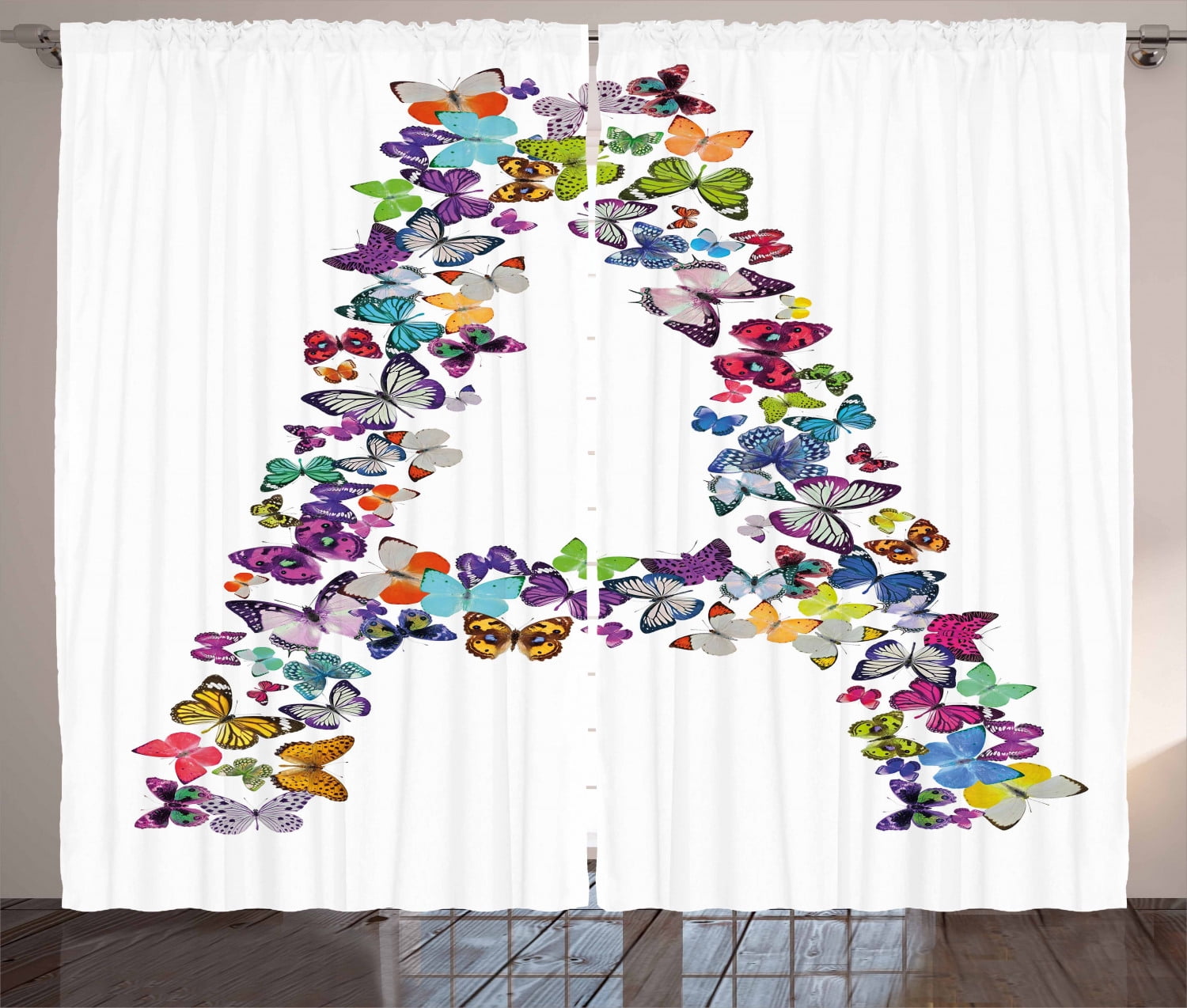 Ambesonne Letter a Curtains 2 Panel Set, Butterfly Font Style, 108" x ...