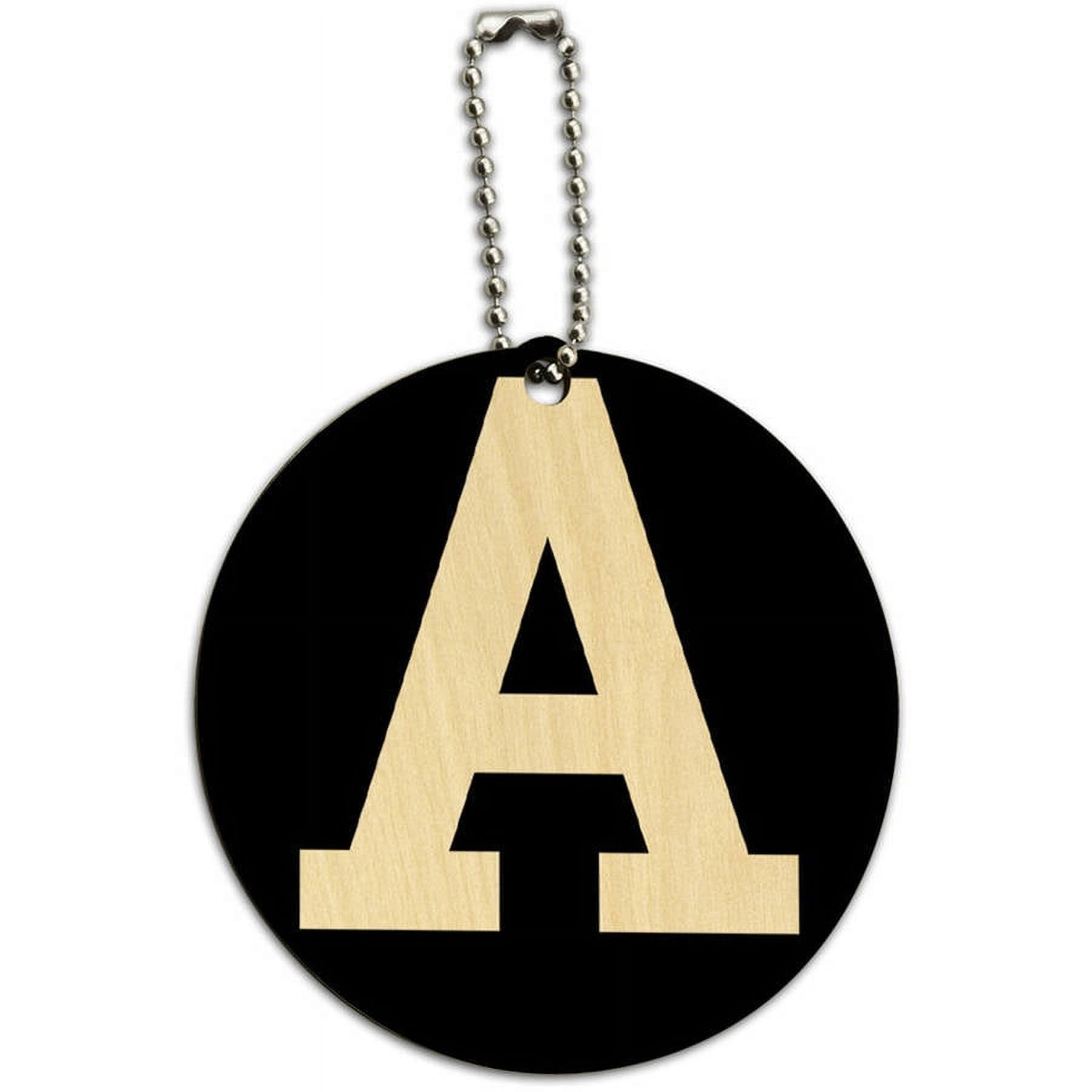 Letter A Initial Black White Round Wood ID Tag Luggage Card for ...