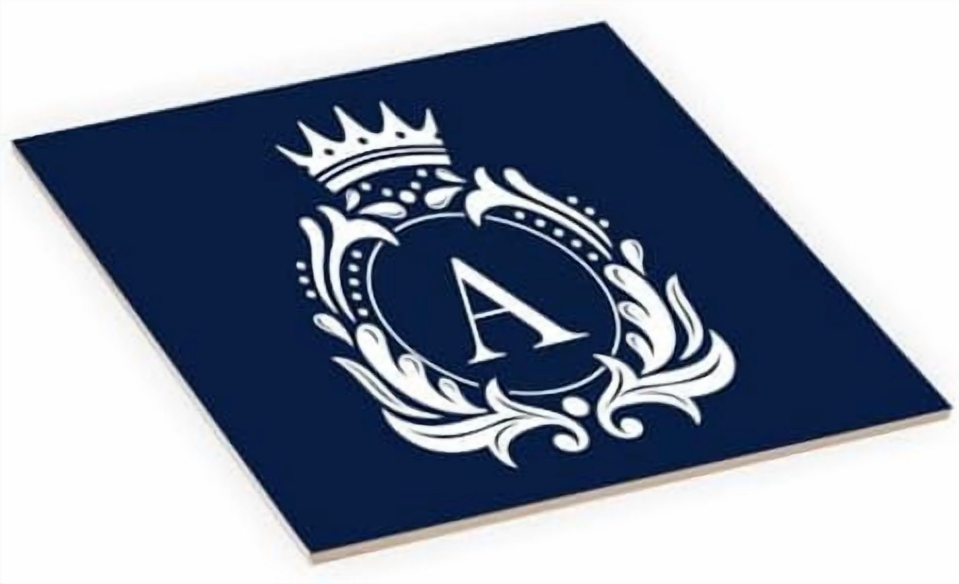 Letter ""A"" Monogram - Fancy Crown on Dark Blue Design - 6 Inch Square ...