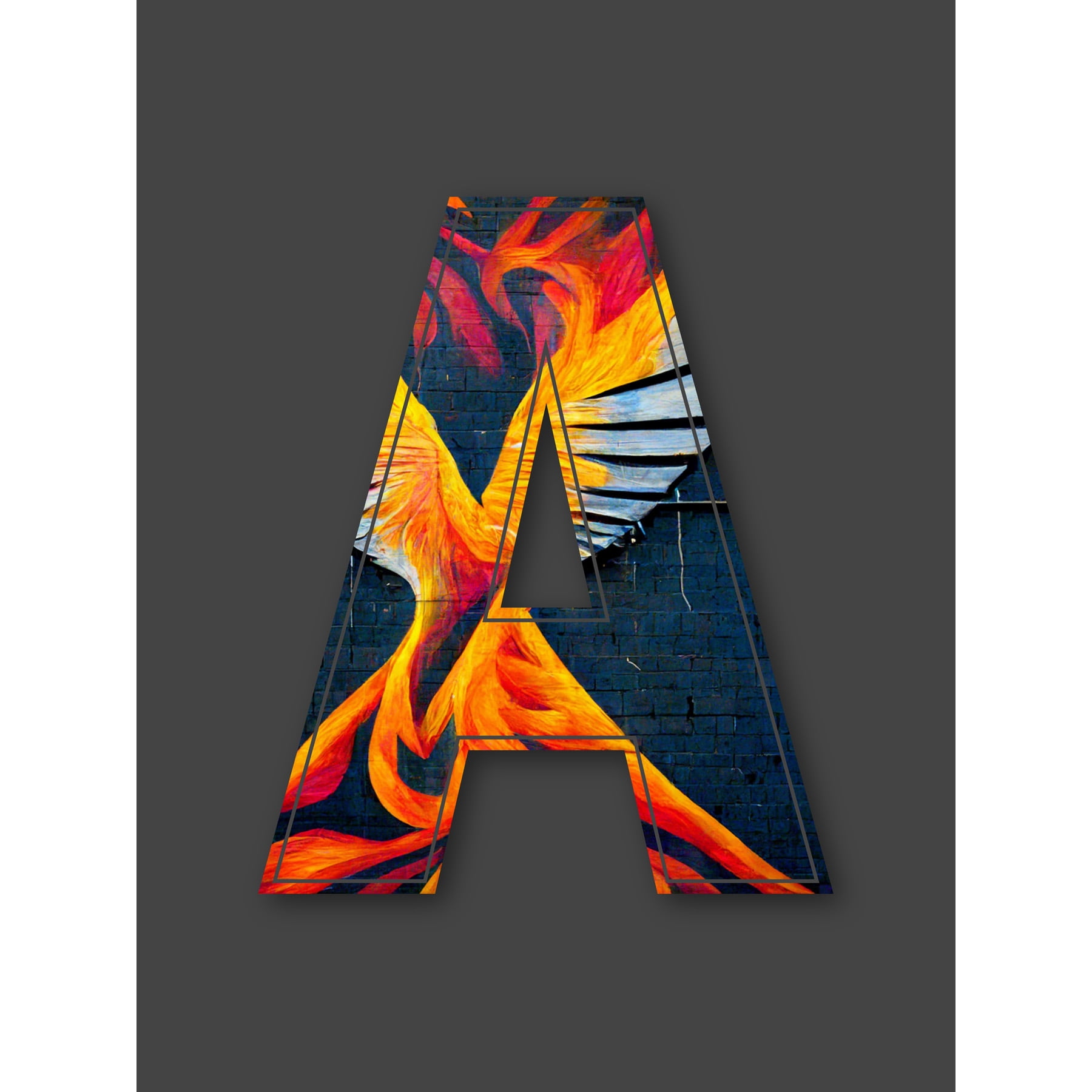 Letter A Phoenix Rising Orange Decorative Graffiti Mural Alphabet ...