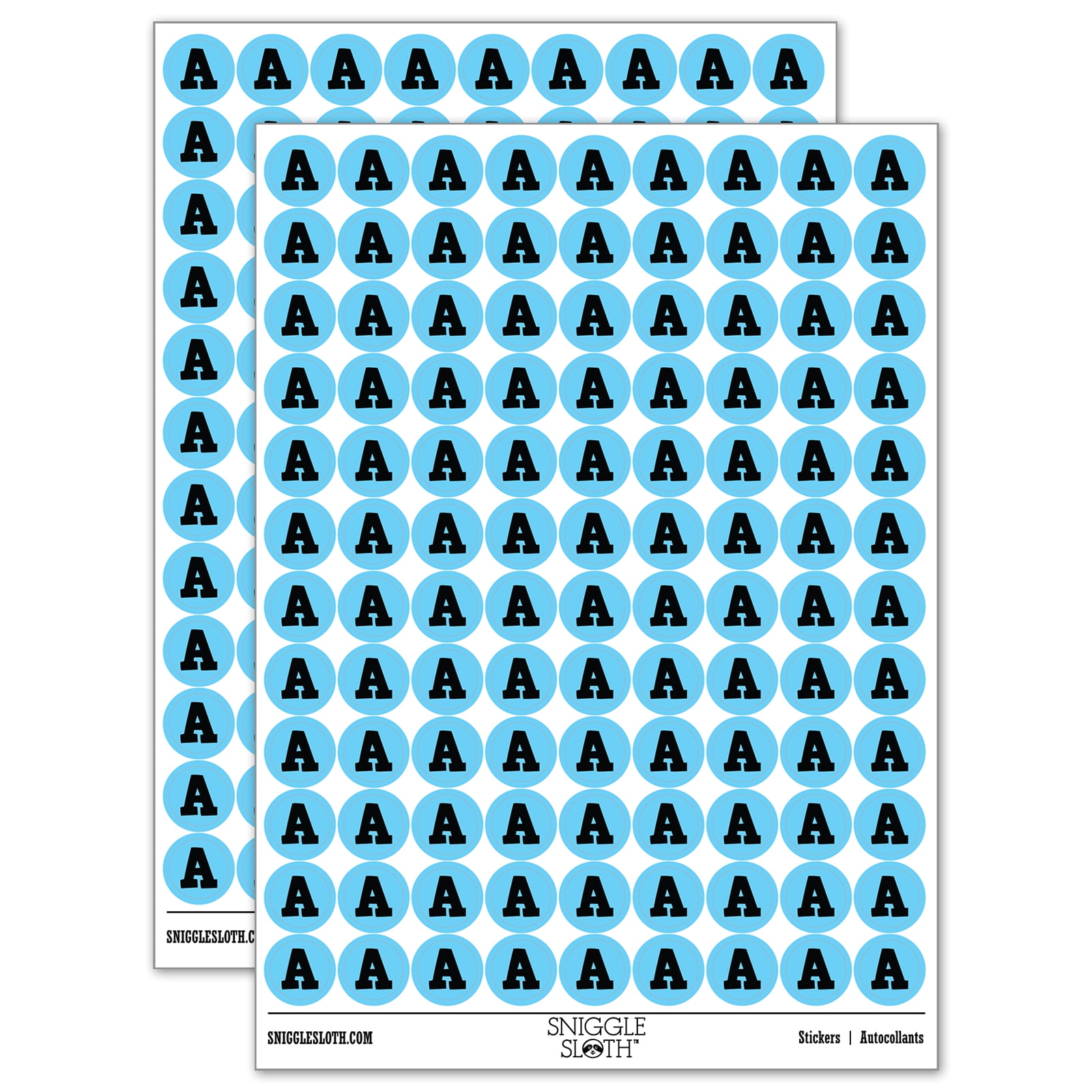 Letter A Uppercase Fun Bold Font Round Sticker Set - Light Blue - Matte ...