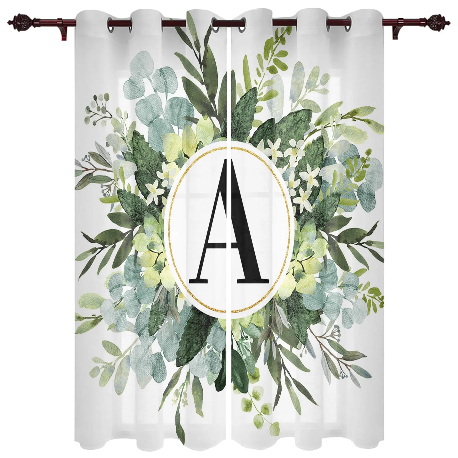 Letter A Watercolor Eucalyptus Modern Window Curtains for Living Room ...