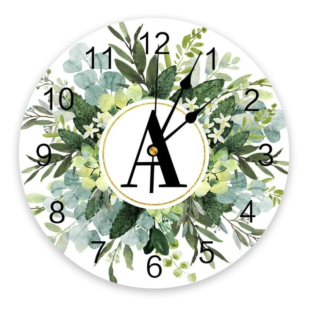 Letter A Watercolor Eucalyptus Wall Clock Modern Design Living Room ...