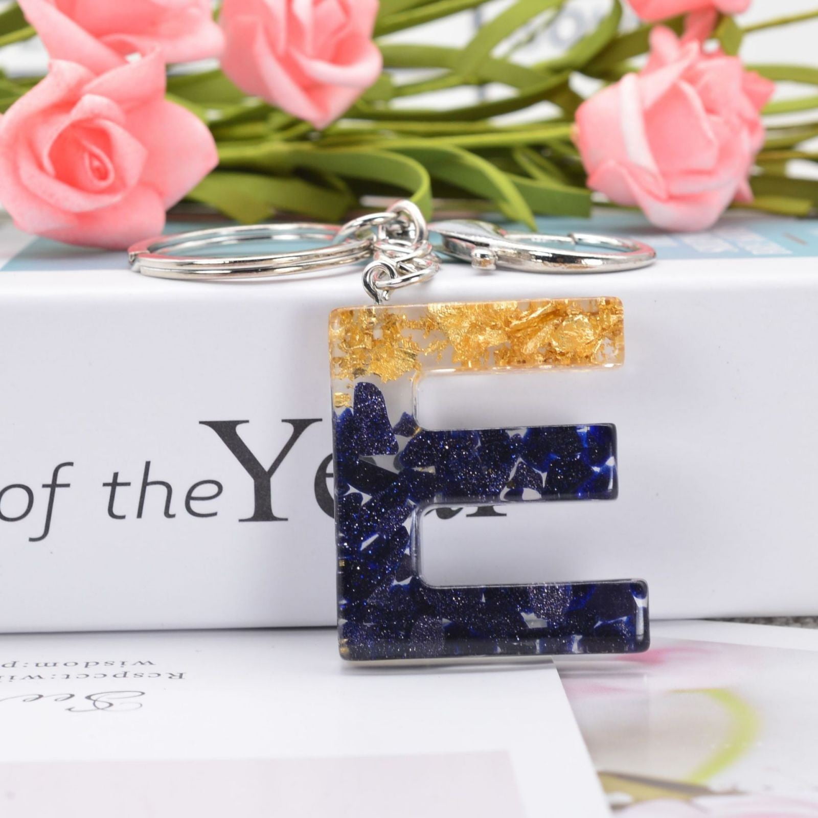 Letter A-Z Keychain Resin Key Ring Sparkly Glitter Key Chain Bag Purse ...