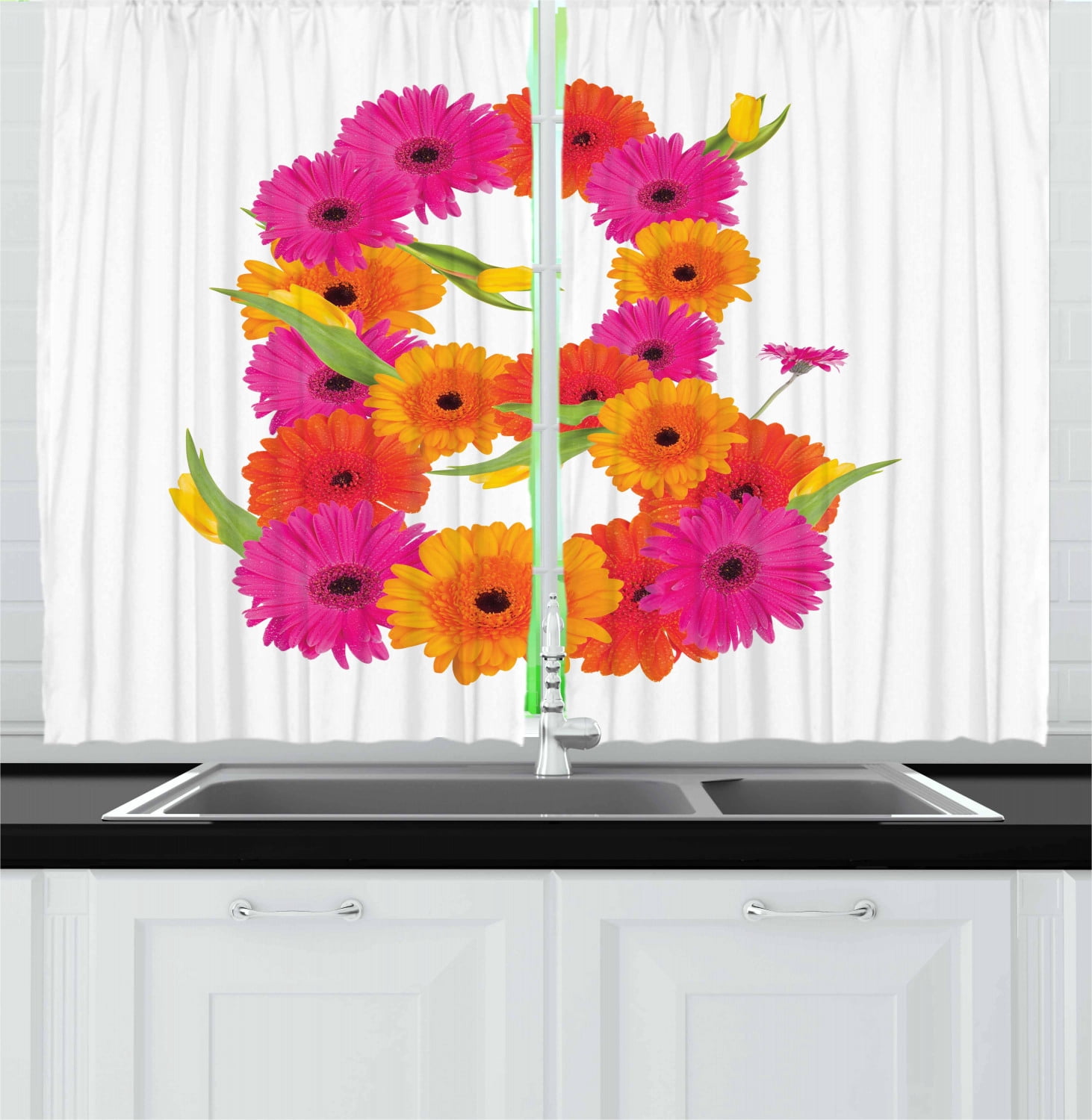 Letter B Curtains 2 Panels Set, Alphabet Symbol with Gerbera Daisies ...
