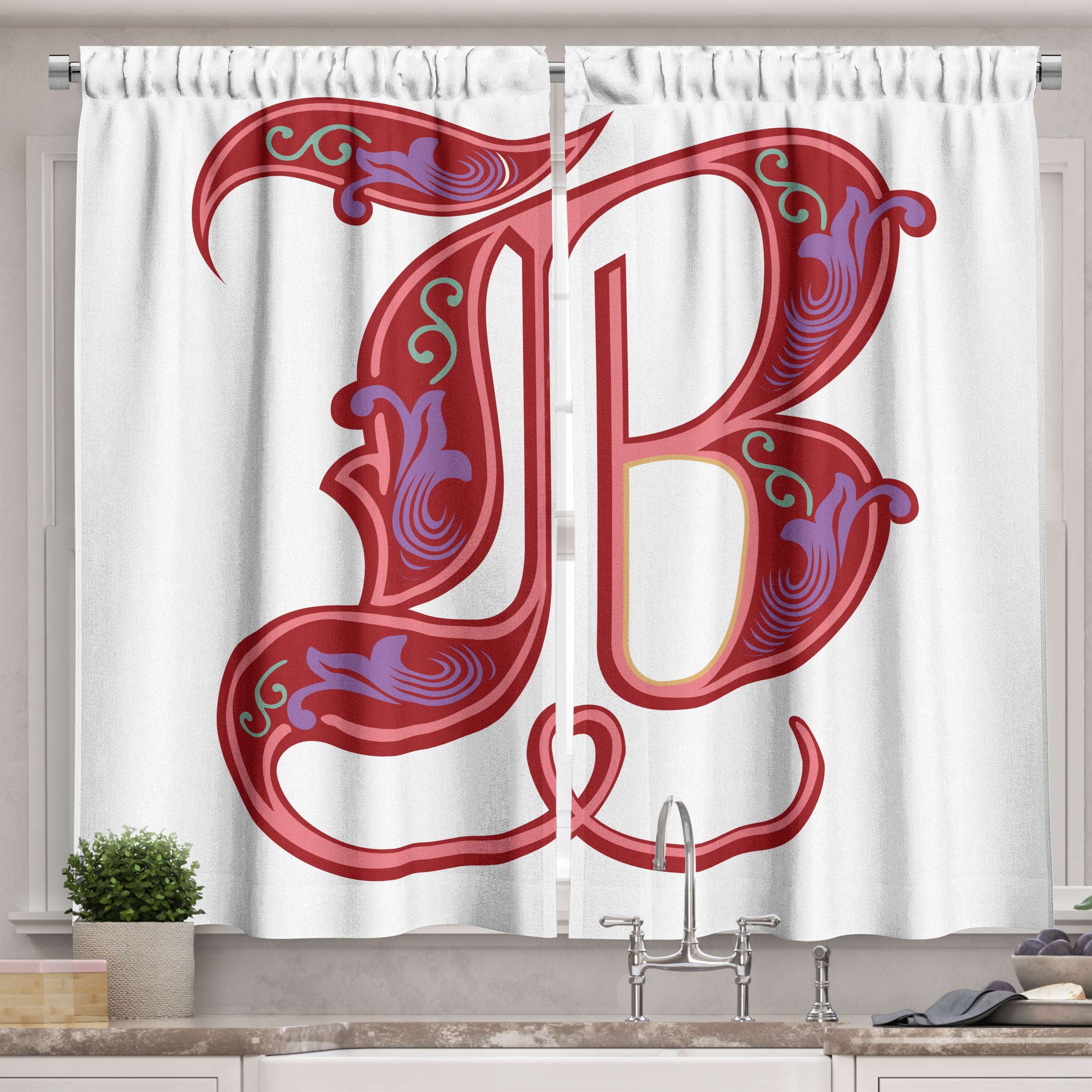 Letter B Curtains 2 Panels Set, Colorful Mellow Design Capitalized ...