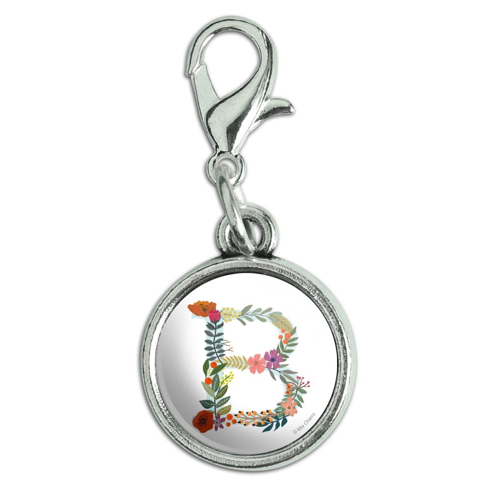 Letter B Floral Monogram Initial Antiqued Bracelet Pendant Zipper Pull ...