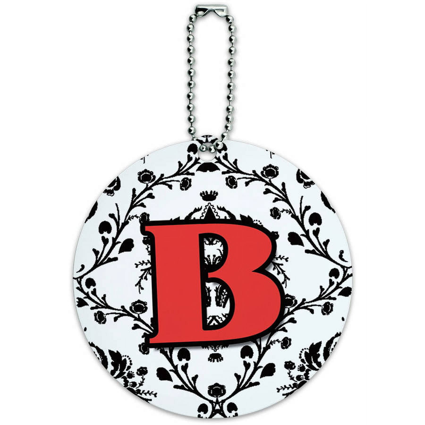 Letter B Initial Damask Elegant Red Black Round Luggage ID Tag Card for ...