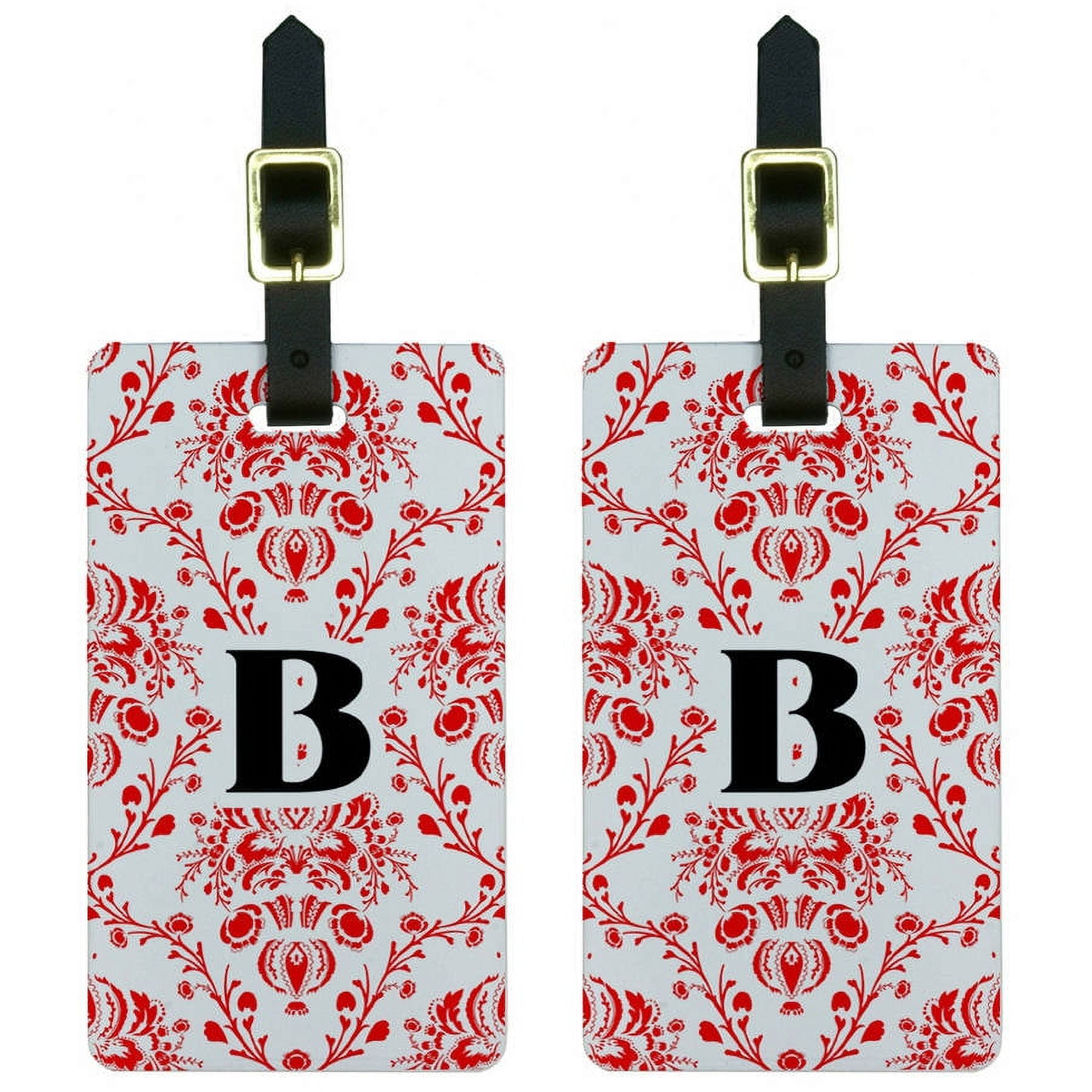 Letter B Initial Damask Elegant Red Black White Luggage Tags ID, Set of ...