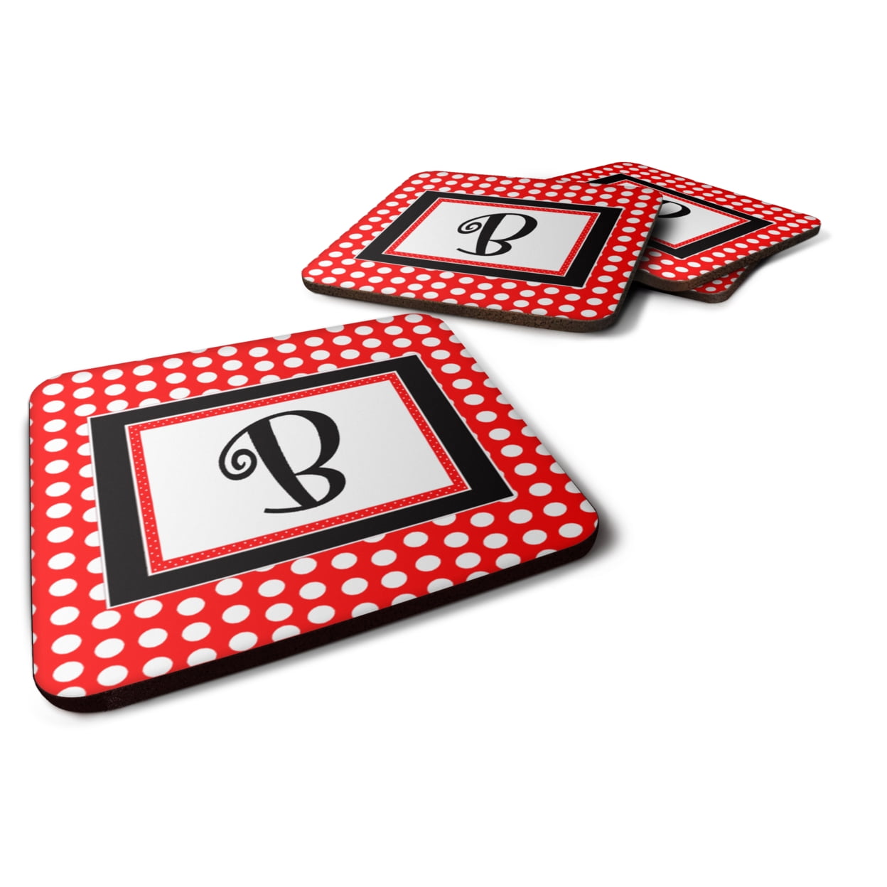 Letter B Initial - Red Black Polka Dots Foam Coaster Set of 4 - Walmart.com