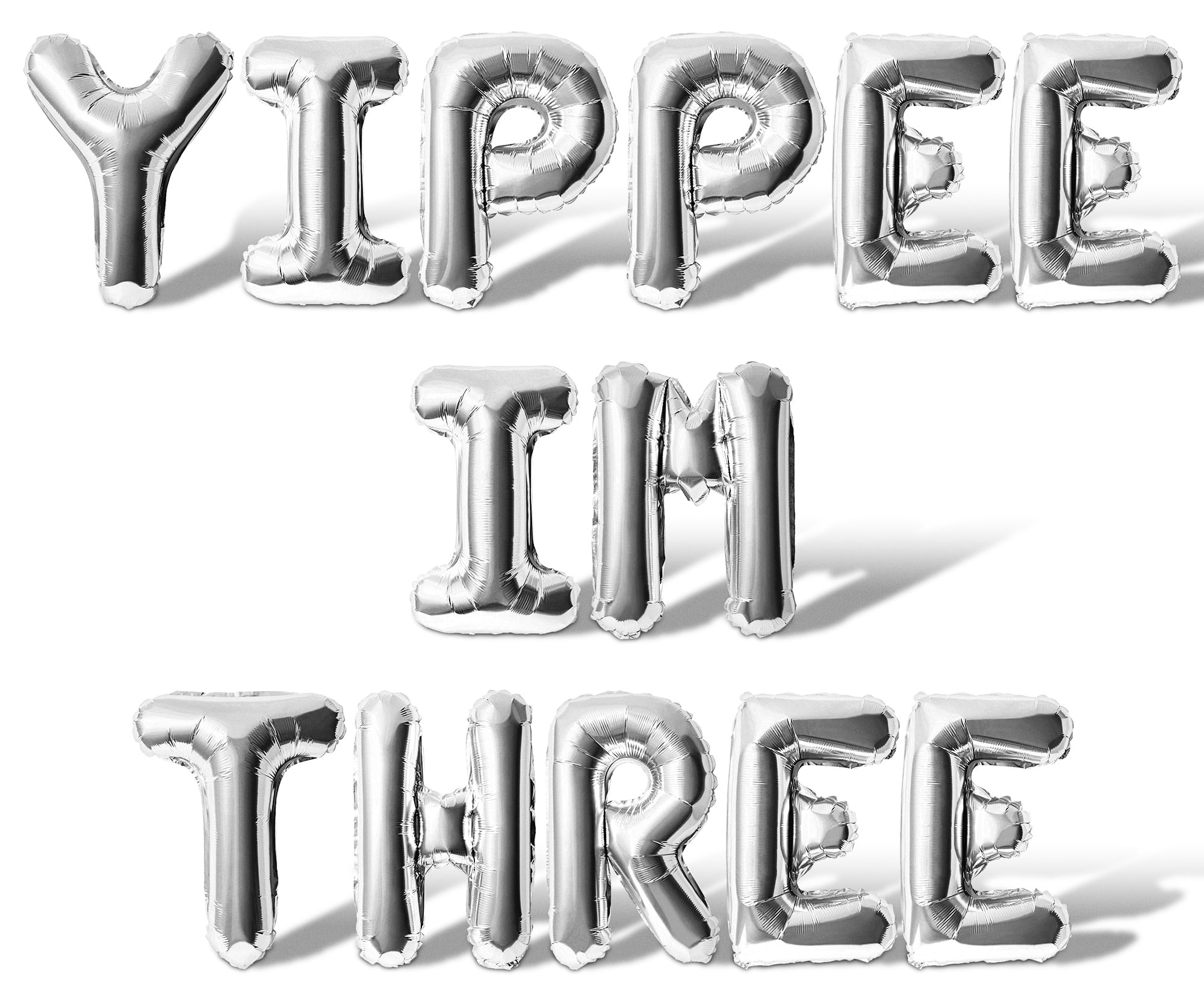 Letter Balloons - YIPPEE IM THREE 16" Inch Alphabet Letters Foil Mylar ...