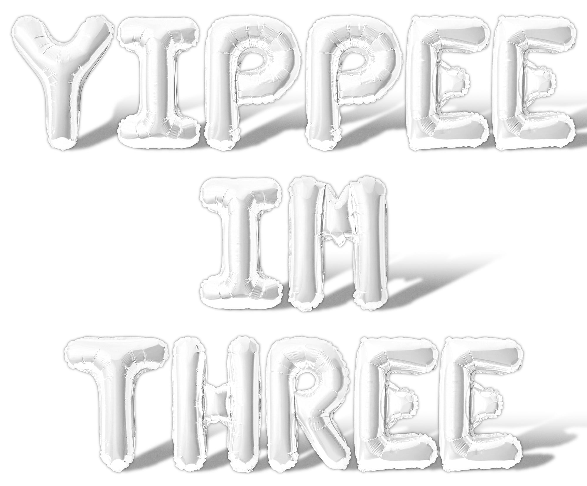 Letter Balloons - YIPPEE IM THREE 16" Inch Alphabet Letters Foil Mylar ...