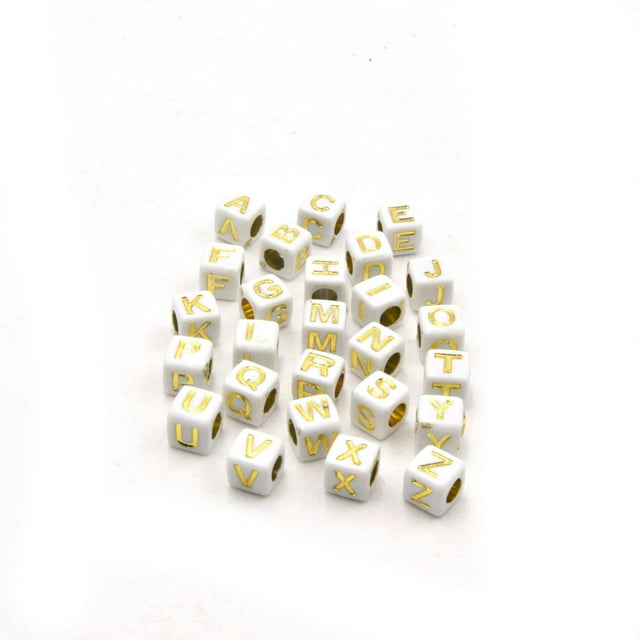 Letter Beads | White Cube Beads with Gold Letters | Acrylic Letter ...