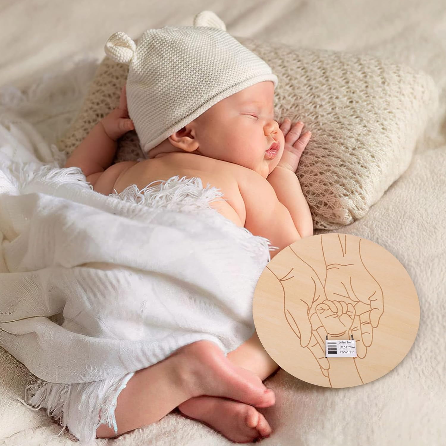 Letter Board Sign, Wooden Baby Birth Bracelet Keepsake Plaque, Engraved Disc Baby Arrival ...