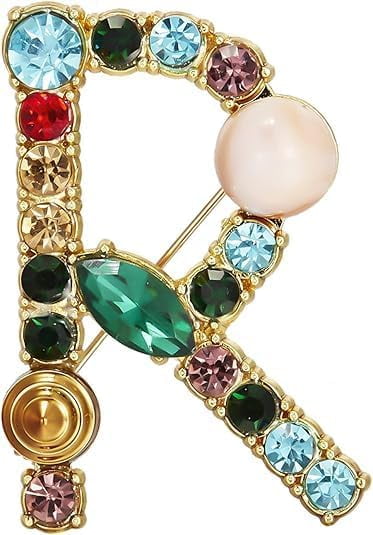 Letter Brooch A-Z with Crystal, Crystal Pearl Initial Brooch Gold ...