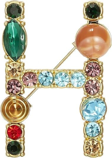 Letter Brooch A-Z with Crystal, Crystal Pearl Initial Brooch Gold ...