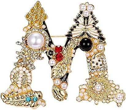 Letter Brooch with Crystal, Crystal Pearl Initial Brooch Gold Plated ...