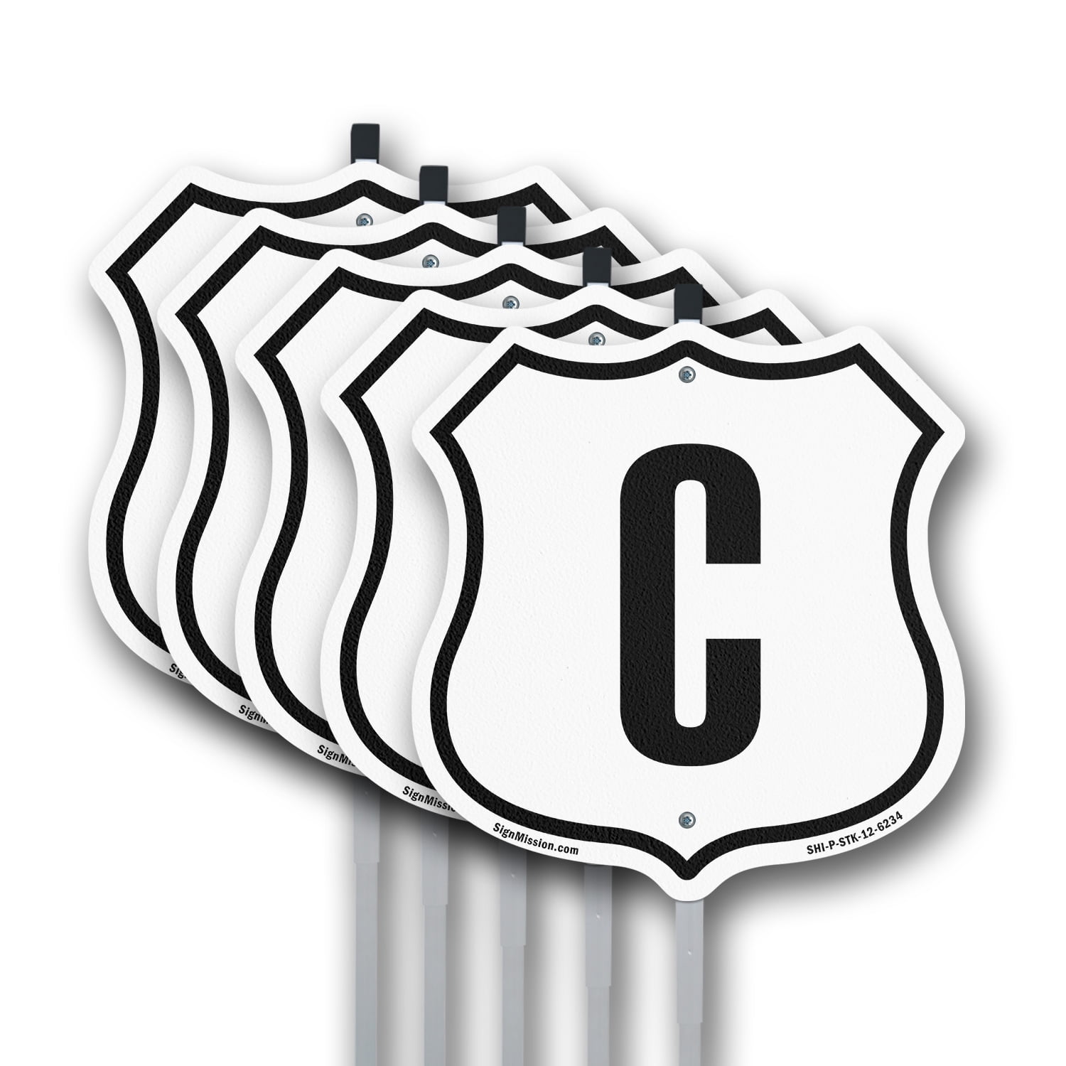 Letter C (5 Pack) 12 inch X 12 inch Shield Shaped Rust-Free Aluminum ...