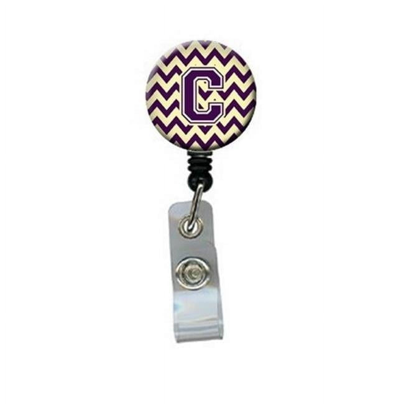 Letter C Chevron Purple & Gold Retractable Badge Reel, 5 x 1 x 2 in ...