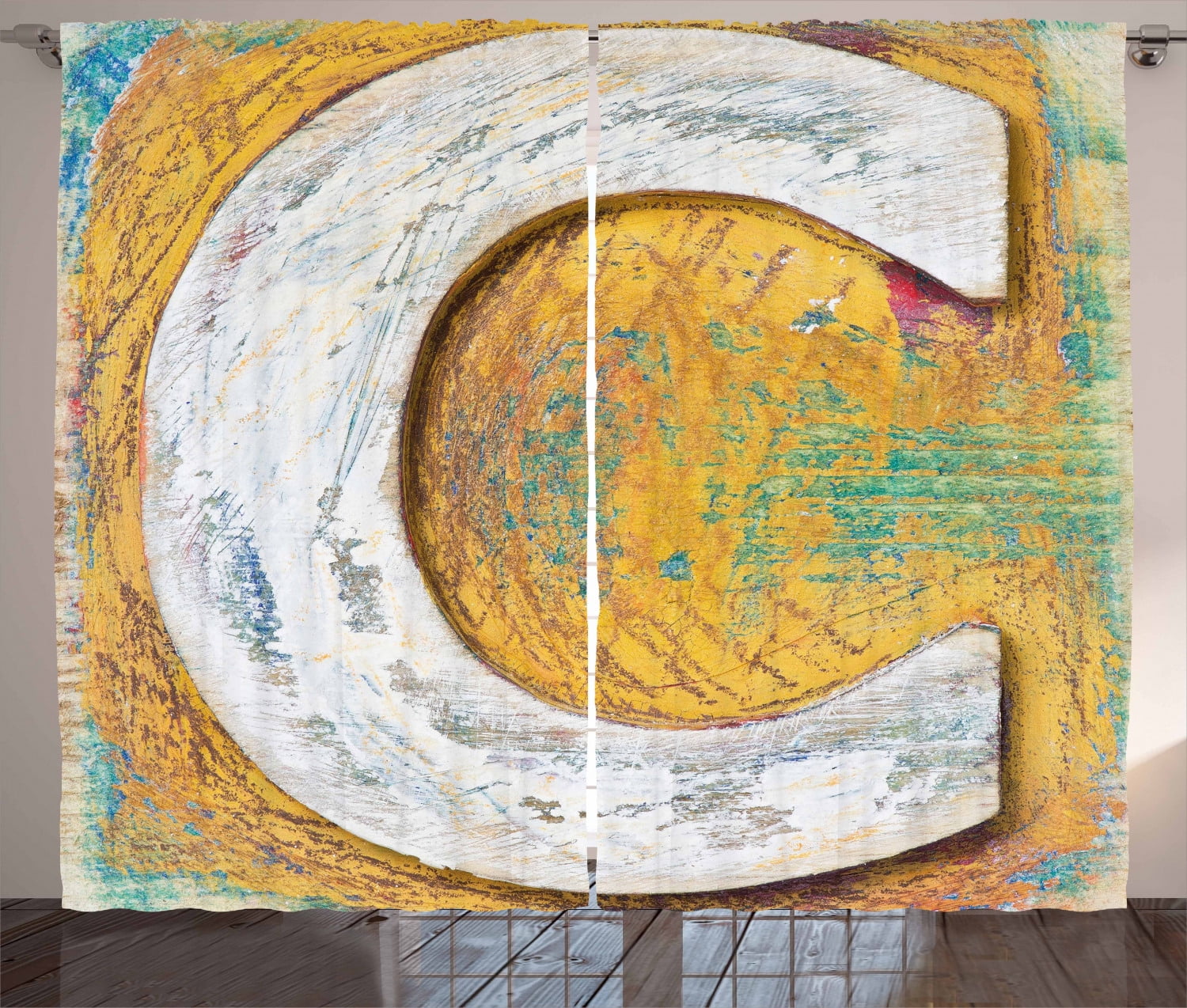 Ambesonne Letter C Curtains 2 Panel Set, Old Look Letterpress, 108" x ...