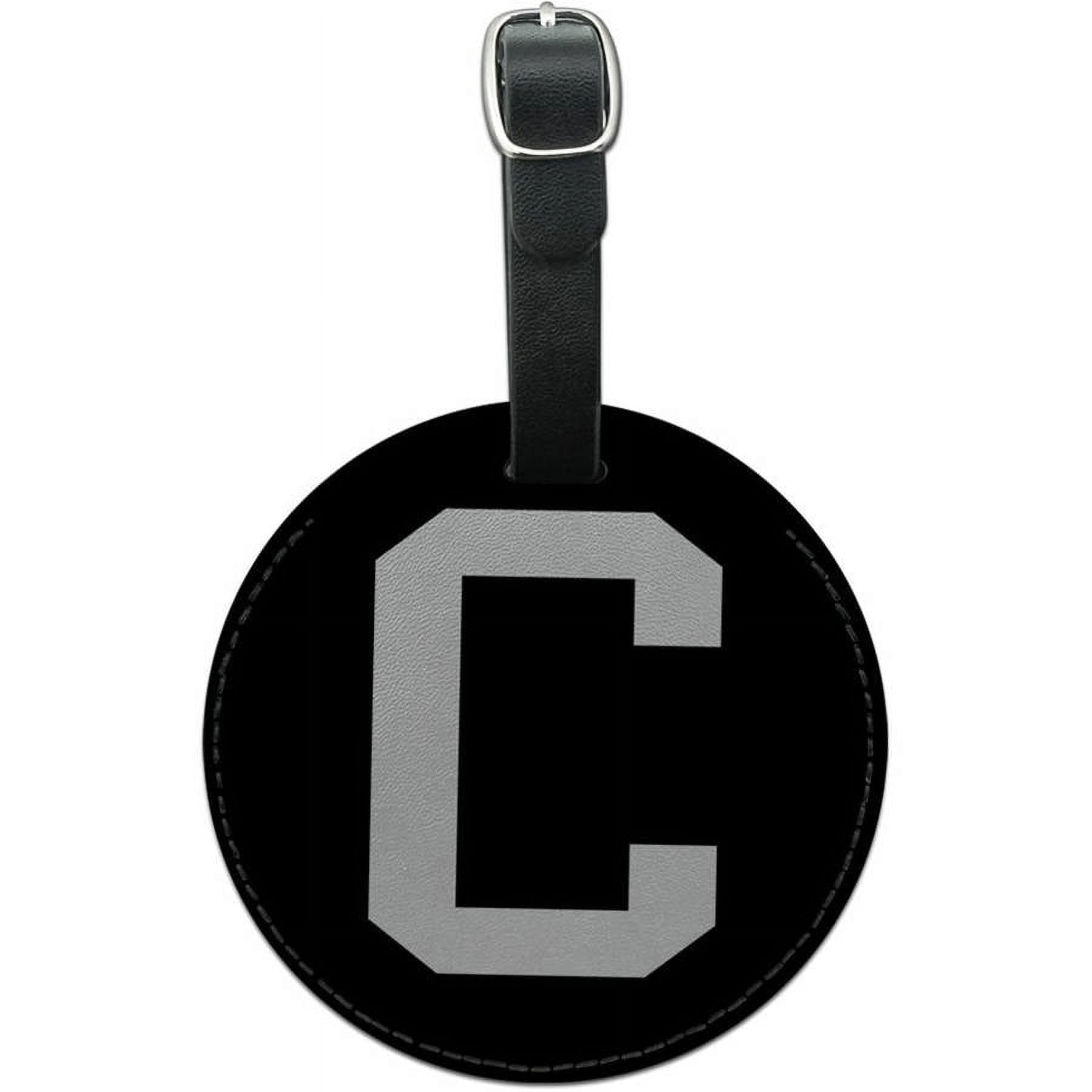 Letter C Initial Black White Round Leather Luggage ID Tag Suitcase ...
