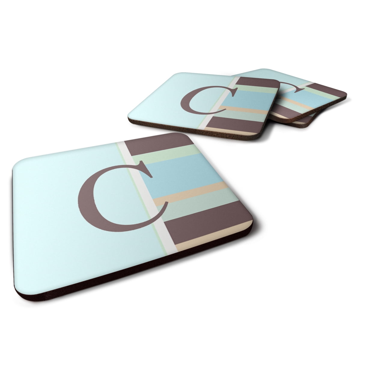 Letter C Initial Monogram - Blue Stripes Foam Coaster Set of 4 ...