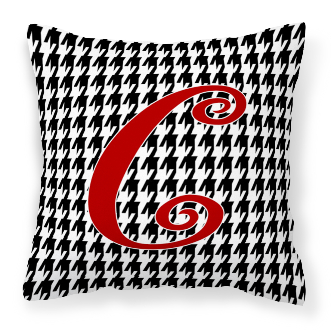 Letter C Initial Monogram - Houndstooth Black Fabric Decorative Pillow ...
