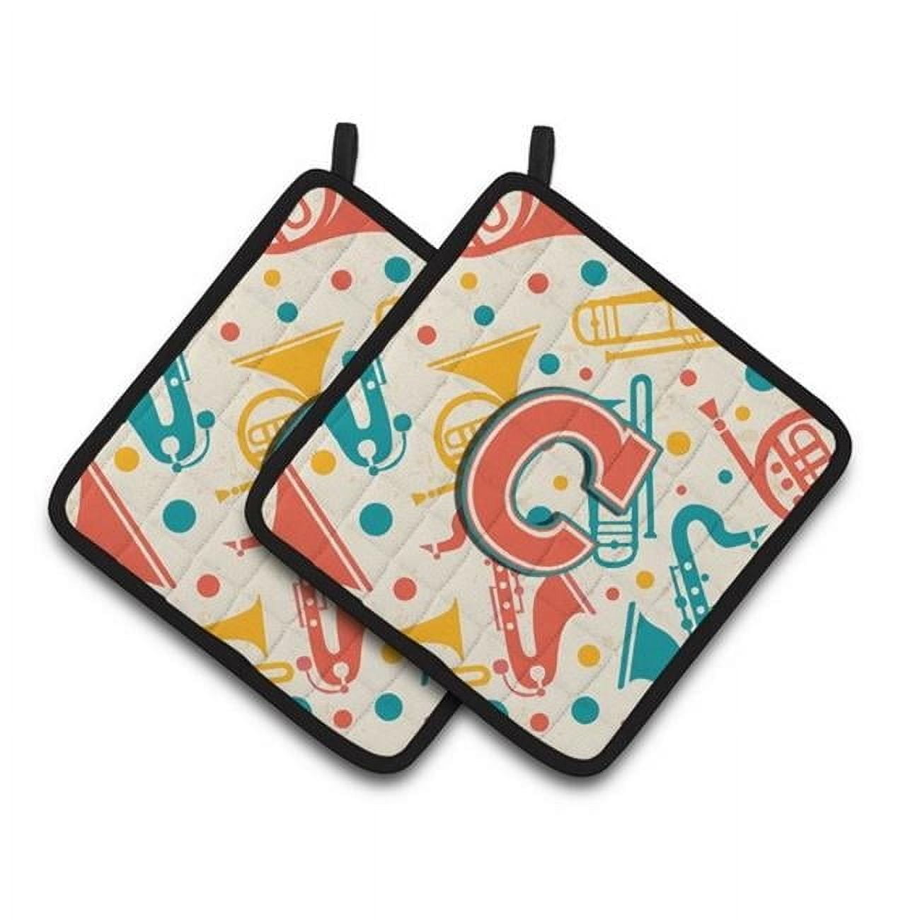 Letter C Retro Teal Orange Musical Instruments Initial Pair of Pot ...