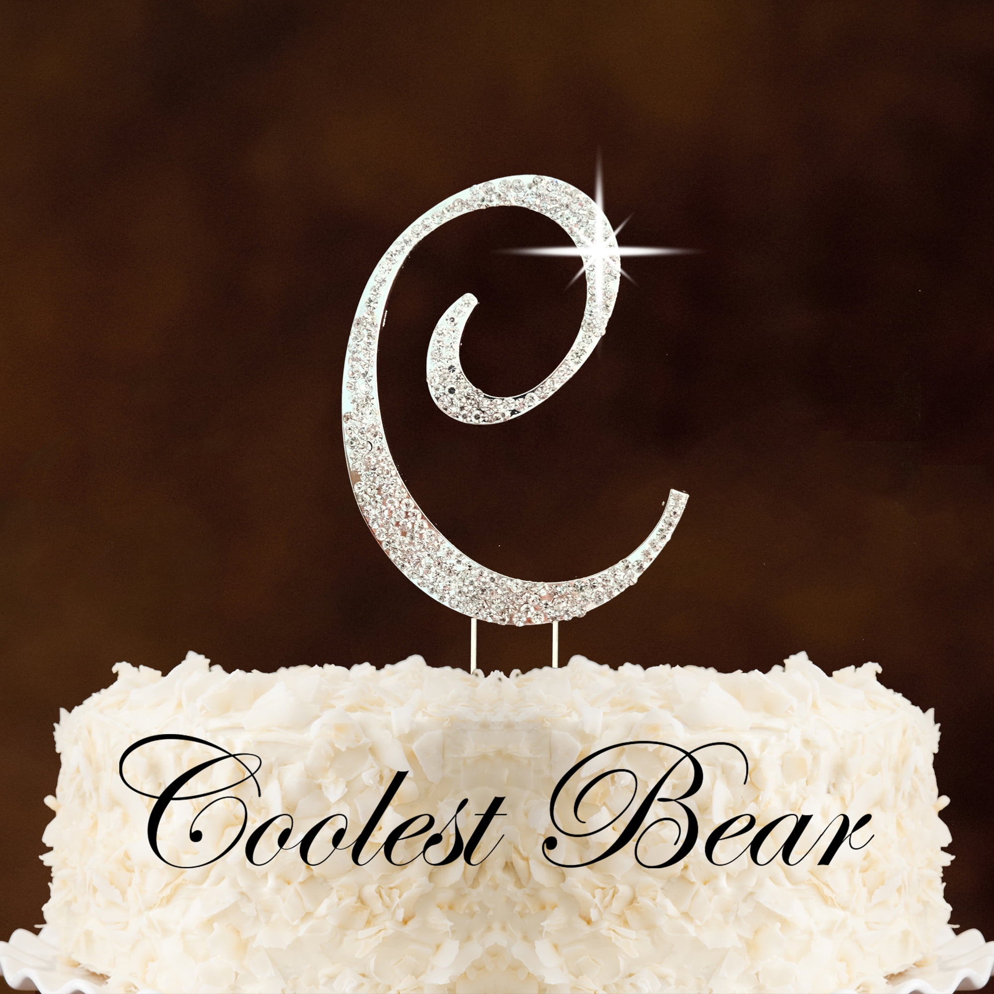 "Letter C", Silver - Coolest Bear Rhinestone Crystal Cake Topper ...