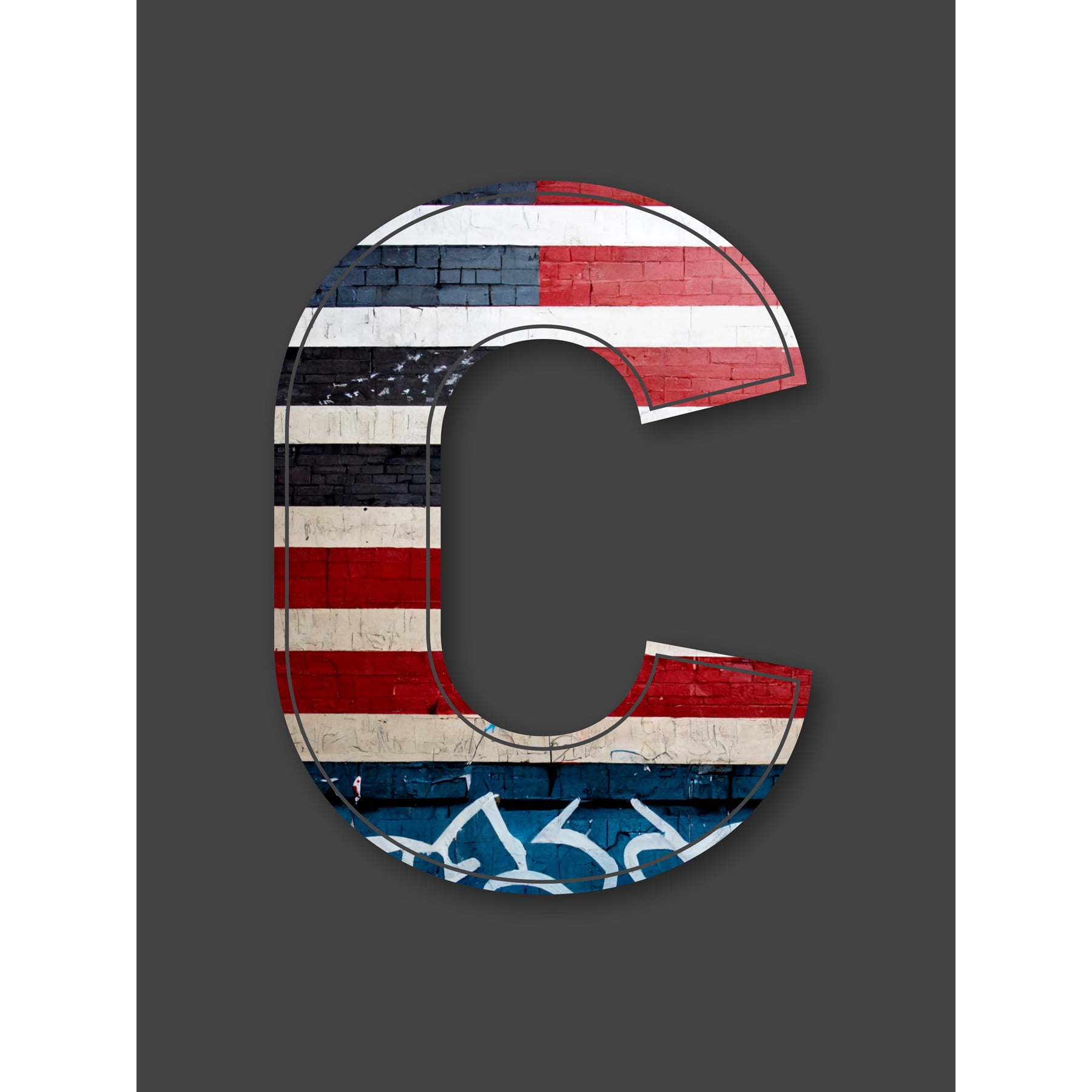Letter C USA American Flag Red White Blue Decorative Graffiti Mural ...