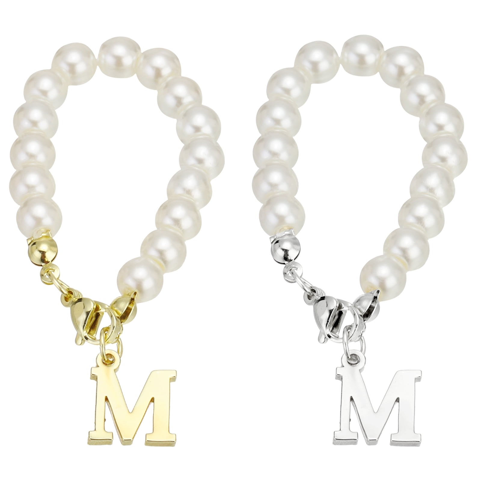 Letter Charm Accessories Pearl Chain Initial Name ID Accessories , Gold ...