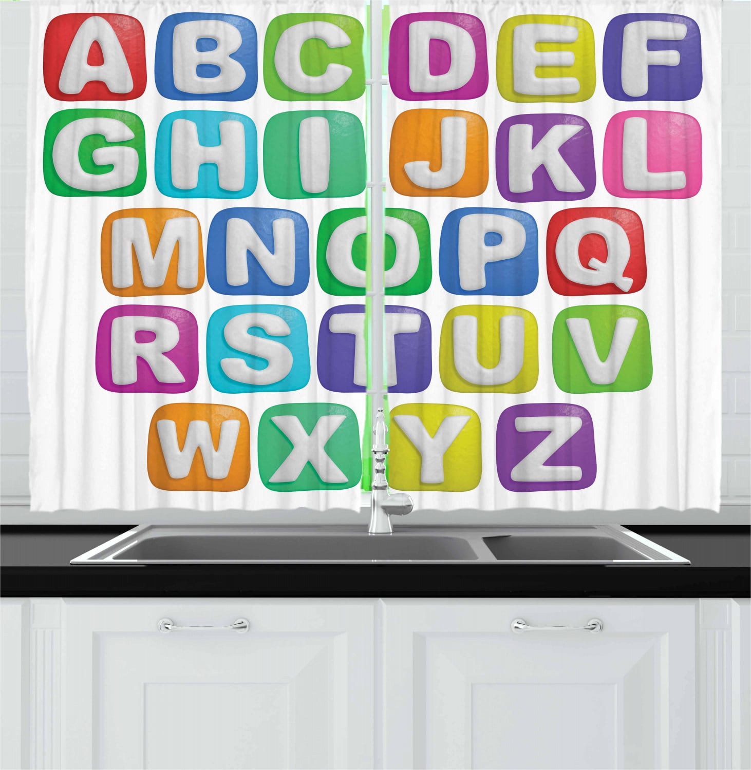 Ambesonne Letter Kitchen Curtains, Colorful Alphabet Set, 55"x39 ...