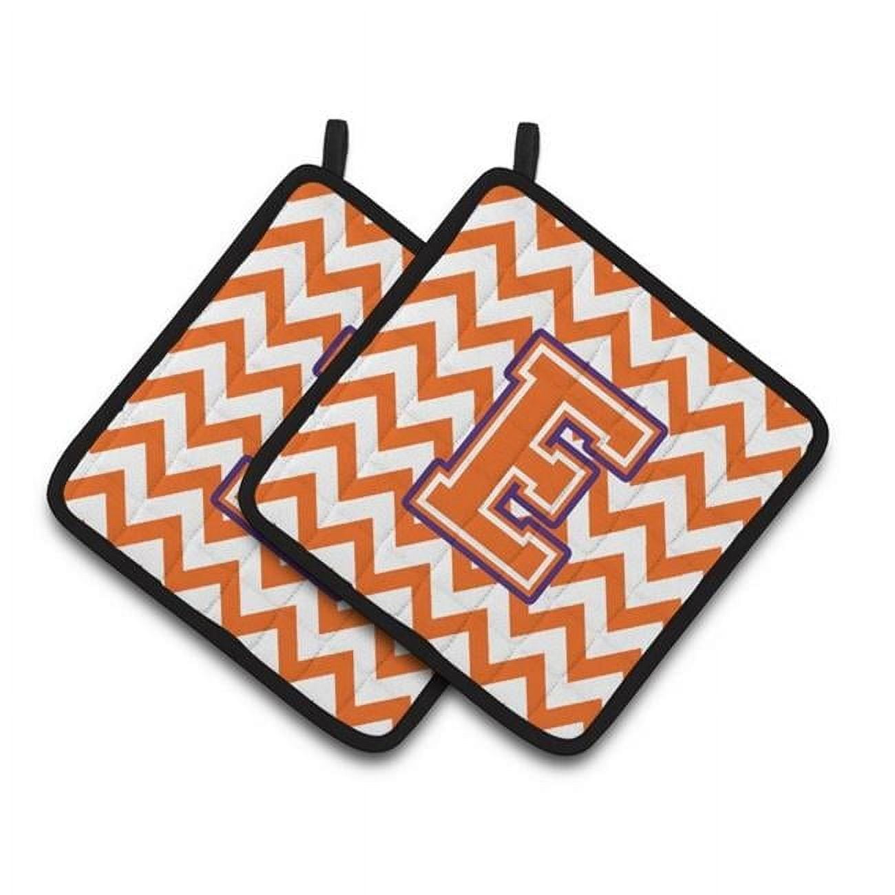 Letter E Chevron Orange & Regalia Pair of Pot Holders - 7.5 x 3 x 7.5 ...