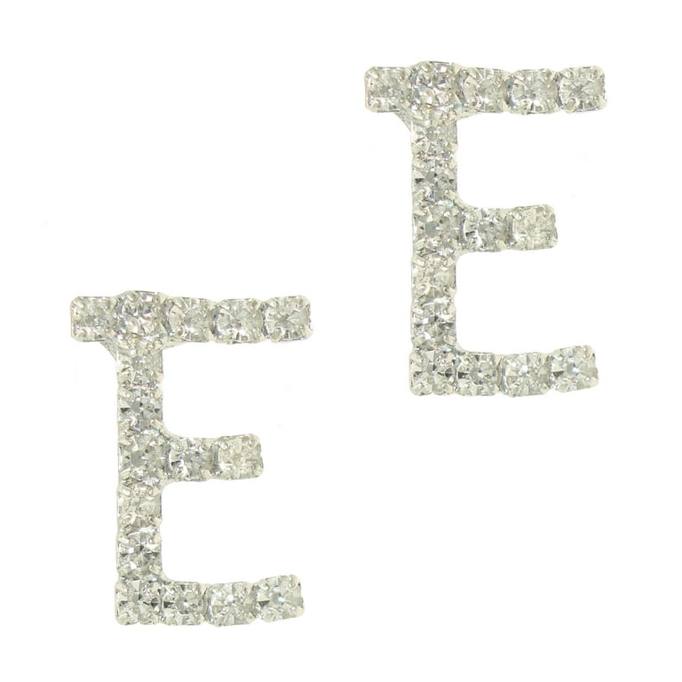 Private Label Letter E Crystal Rhinestone Pierced Initial Earrings 3 4 inch Ladies Adult Female Women Women s Size One size Clear