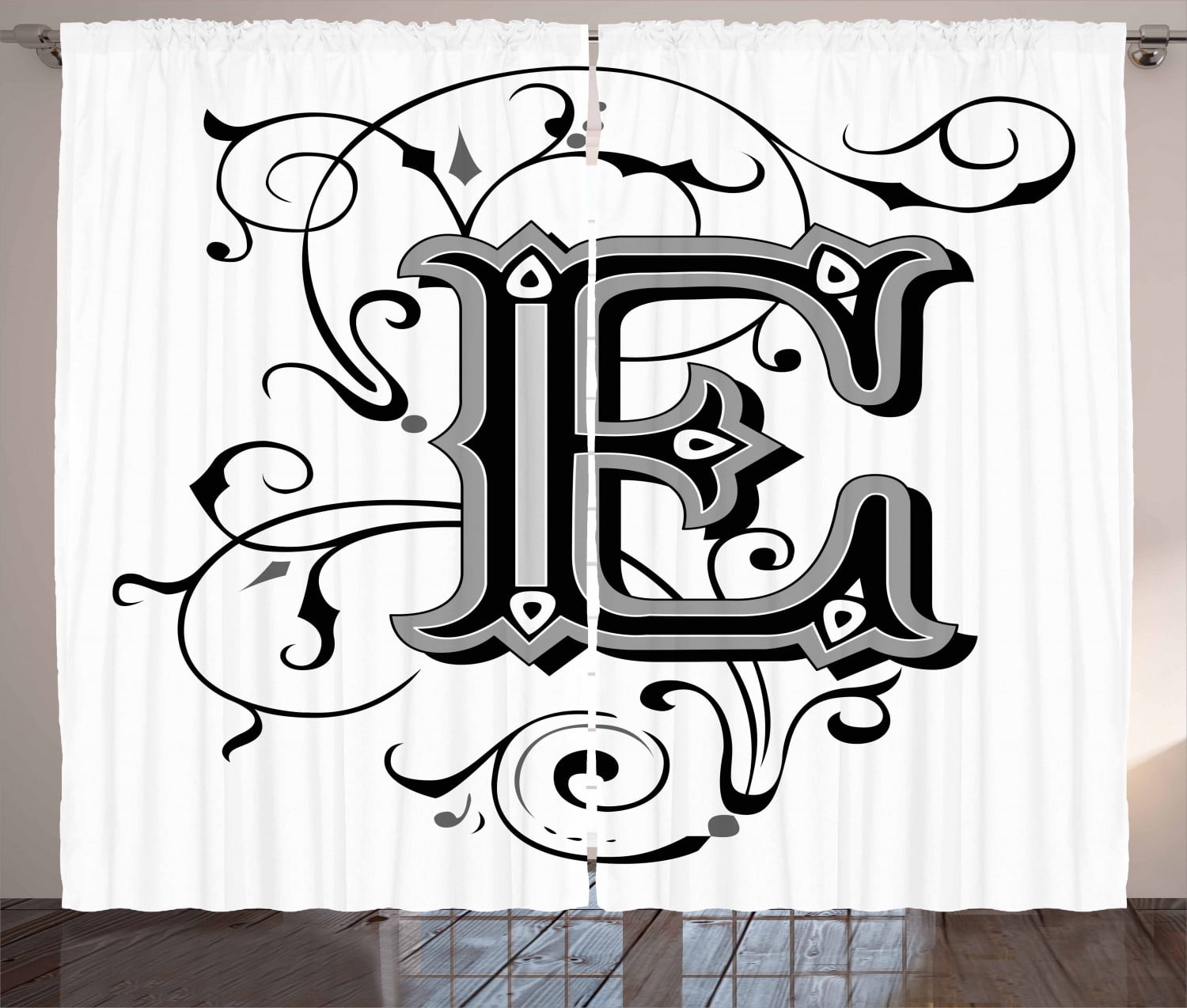 Ambesonne Letter E Curtains 2 Panel Set, Capitaized Sign Swirls, 108" x ...