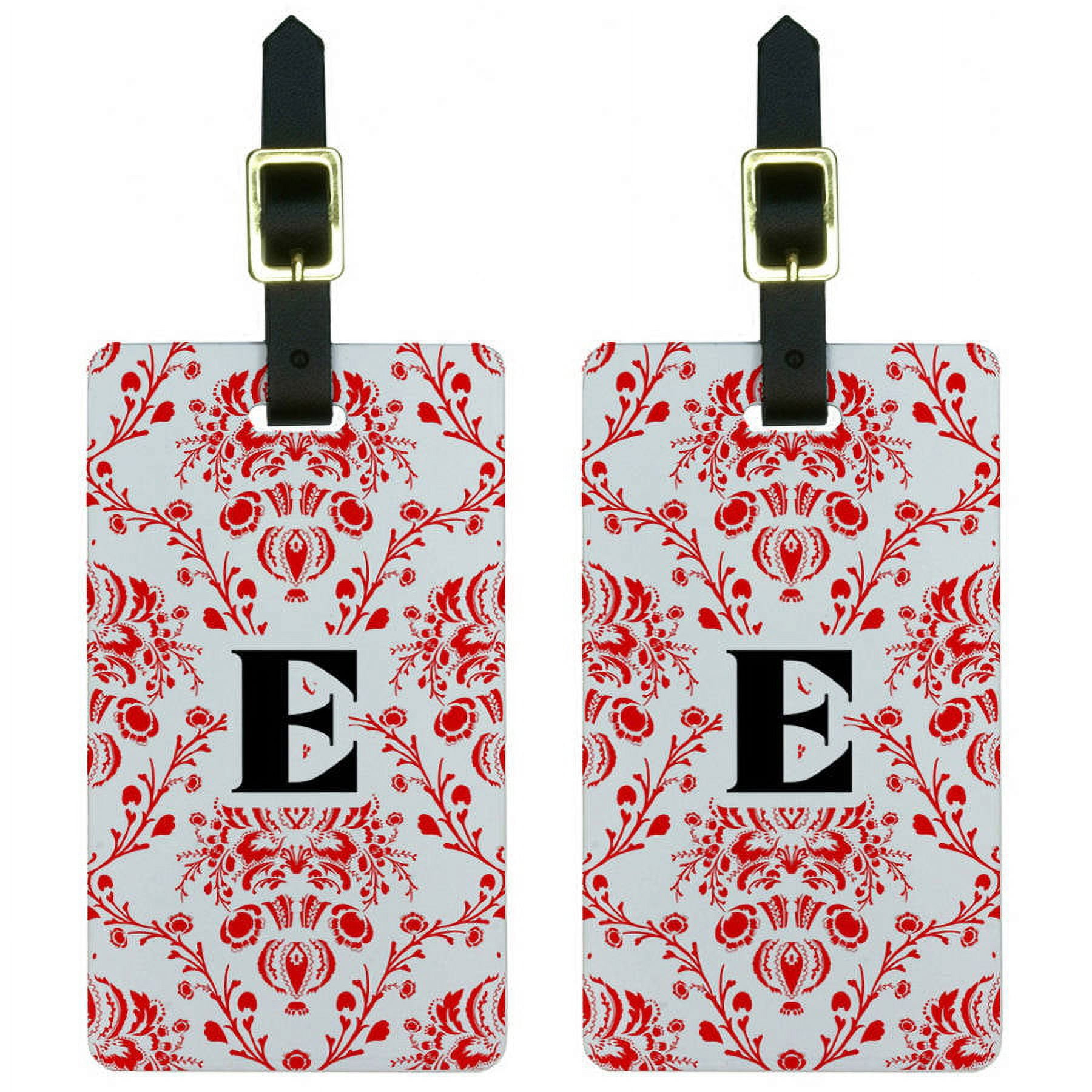 Letter E Initial Damask Elegant Red Black White Luggage Tags ID, Set of ...