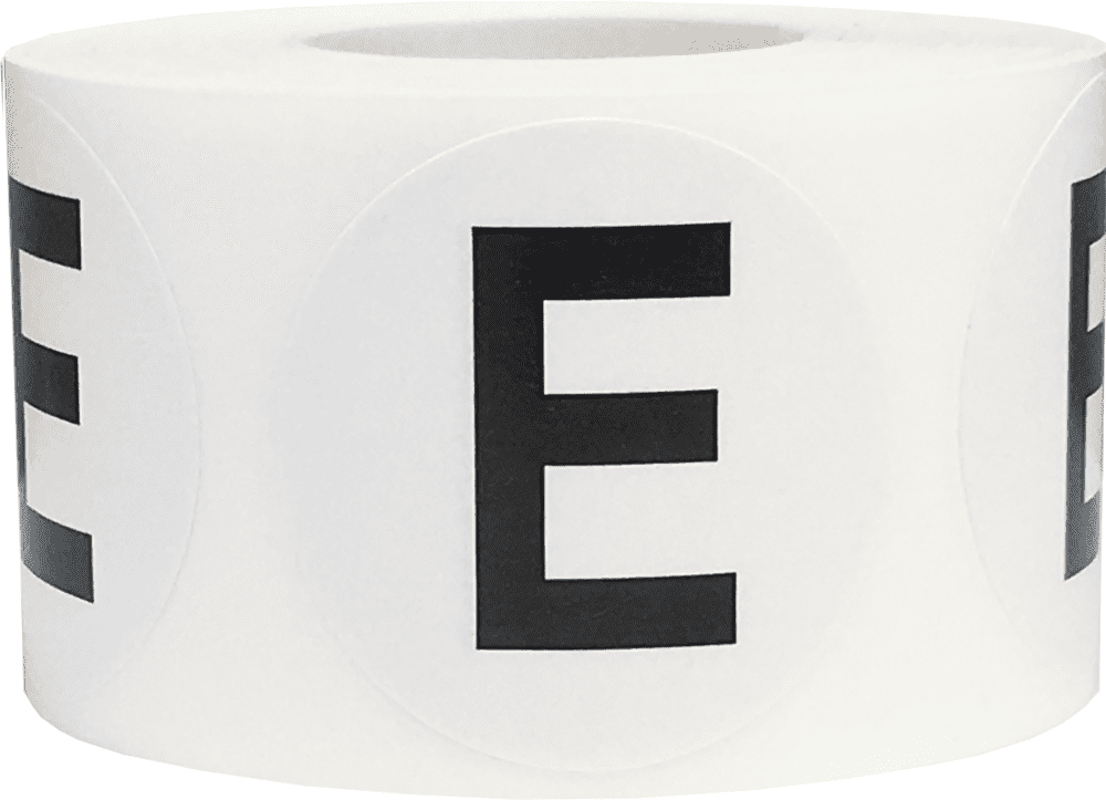 Letter E Inventory Labels 1.5 Inch Round Circle Dots 500 Adhesive ...