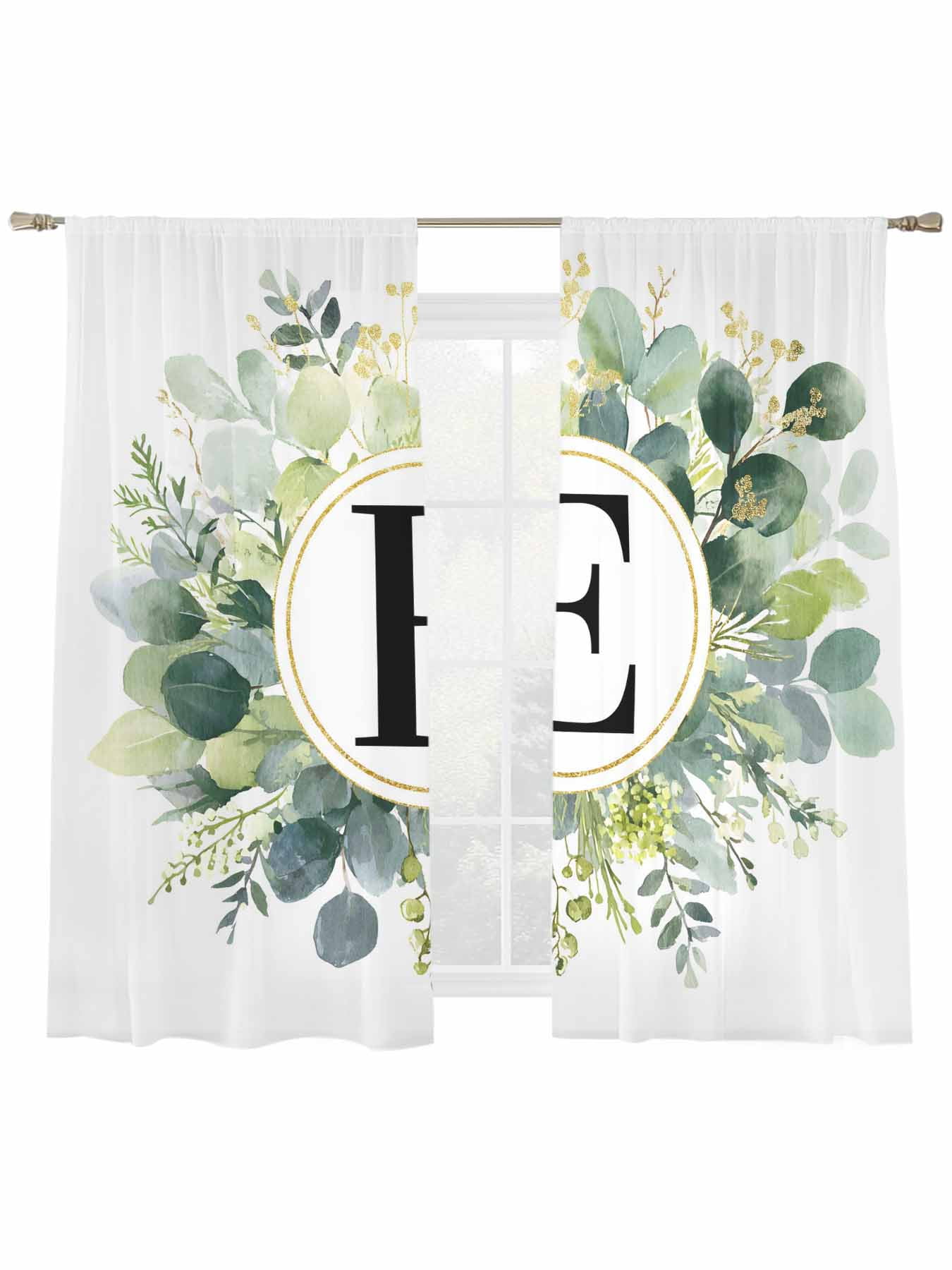 Letter E Sheer Curtains 63 inches Long, Alphabet Green Eucalyptus ...