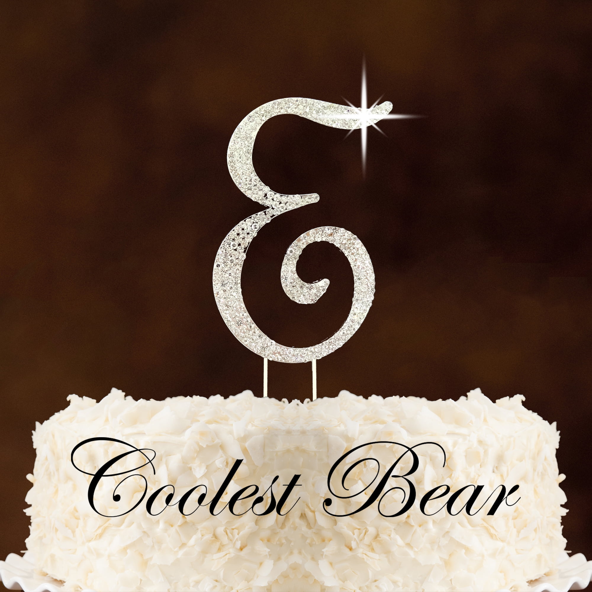 "Letter E", Silver - Coolest Bear Rhinestone Crystal Cake Topper ...